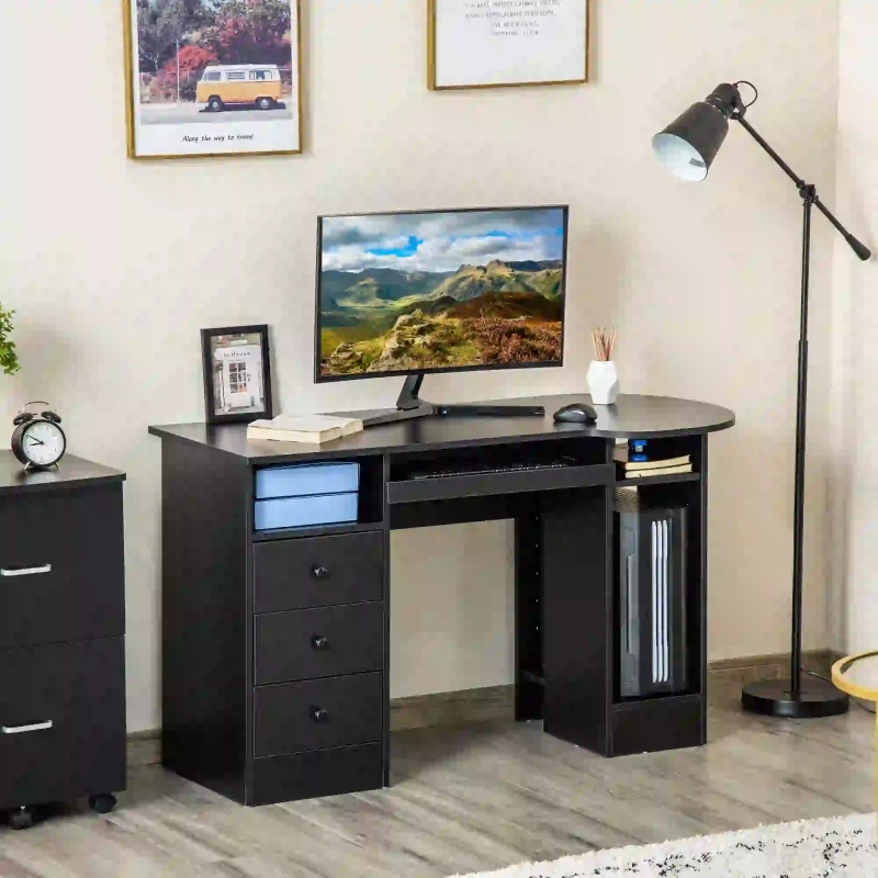 Homcom Computer Desk With Storage, Home Office Laptop Table With Shelves And Drawers, Modern ...