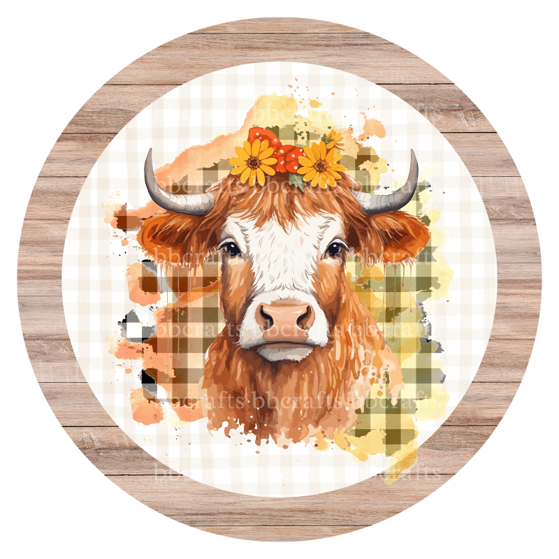 Fall Flowery Highland Cow Accent Sign - Made In Usa