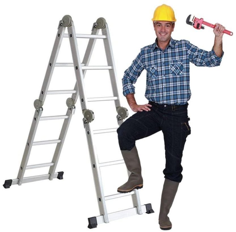 11.5 Feet Folding Multi-Ladder 12 Steps Aluminum Extendable Ladder ...