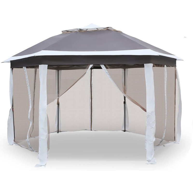 12 Ft Outdoor Metal Patio Pop-Up Gazebo with Mesh Nettings for Parties ...