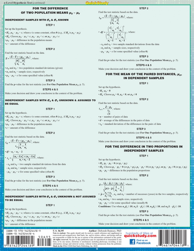 Quickstudy Elementary Statistics Laminated Study Guide quickstudy-elementary-statistics-laminated-study-guide
