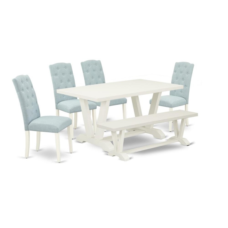 6-Pc Baby Blue Linen Dining Room Set by East West Furniture
