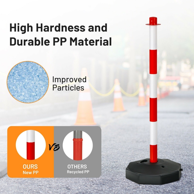 6 Pack 34" Traffic Delineator Poles With 5Ft Chains And Fillable Base