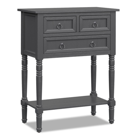 Narrow Console Table With 3 Storage Drawers And Open Bottom Shelf-Gray