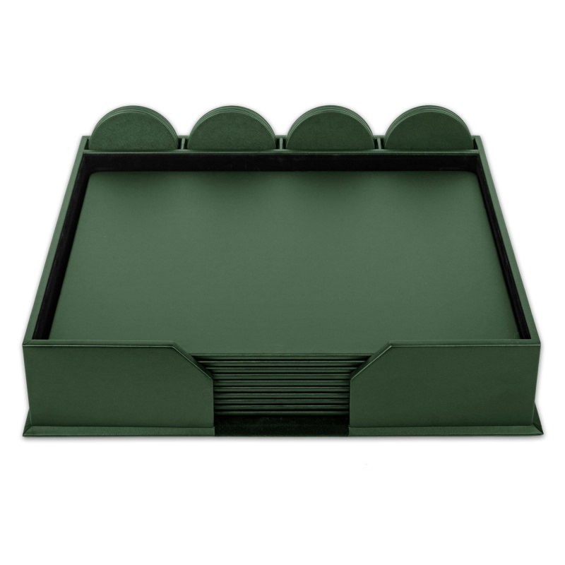 Buy 10 Seat Dark Green Leather Conference Room Set W/ Round Coasters Online