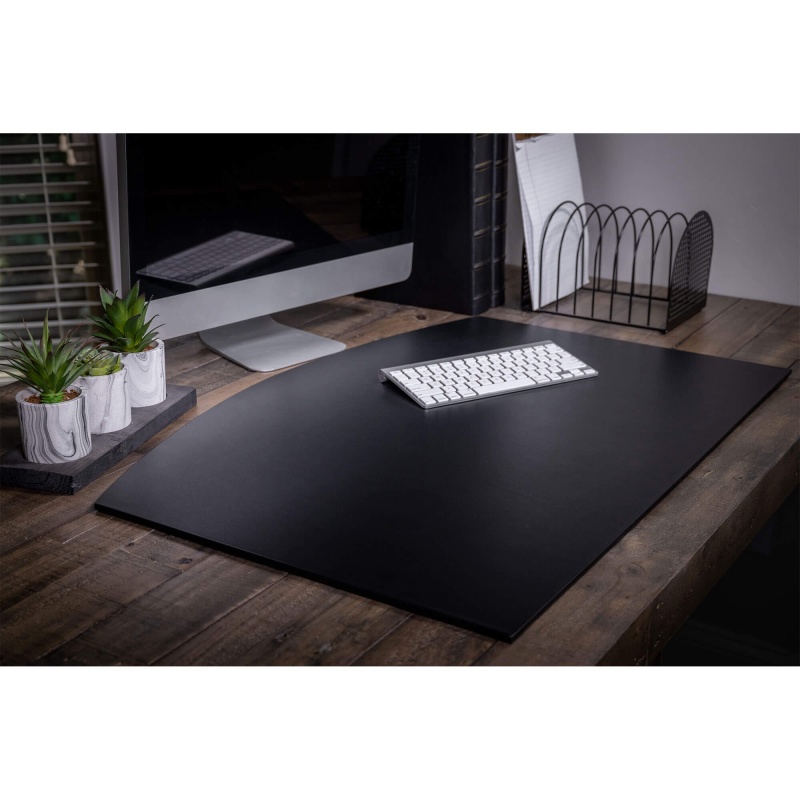 Classic Black Leather 34" X 24" Arched Desk Mat Without Side-Rails