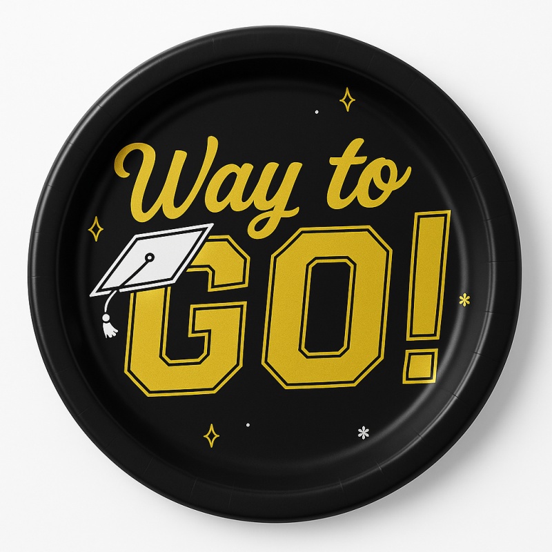 "Way To Go!" Graduation Round Coupe Platter - Black & Gold