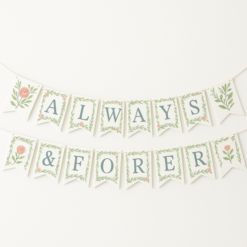 "Always & Forever" Floral Pennant Banner For Weddings