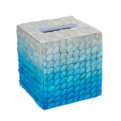 Natural Blue Ombre Capiz Shell Tissue Box 5X5x5.5"