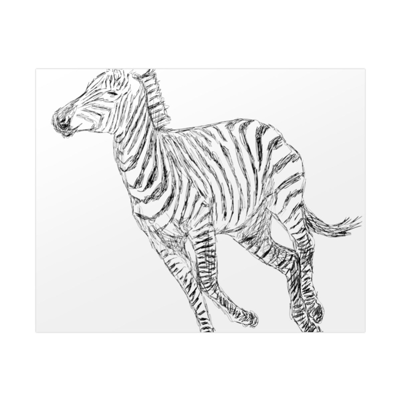 Buy Galloping Zebra Line Art Drawing Print - Fine Art Luster Satin ...