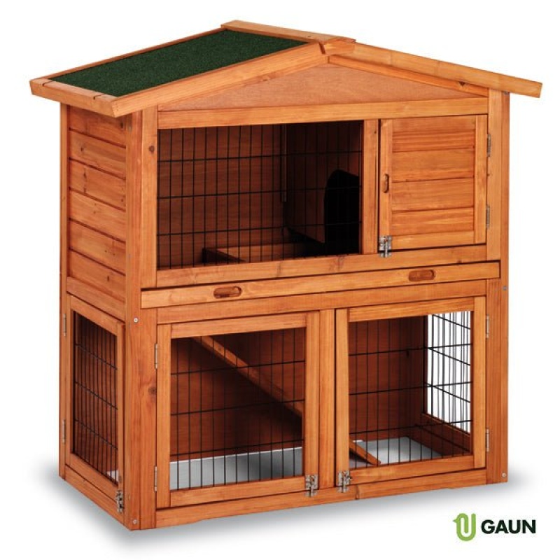 Prague Wooden Rabbit Hutch With Ramp, Two-Level Outdoor Bunny House ...