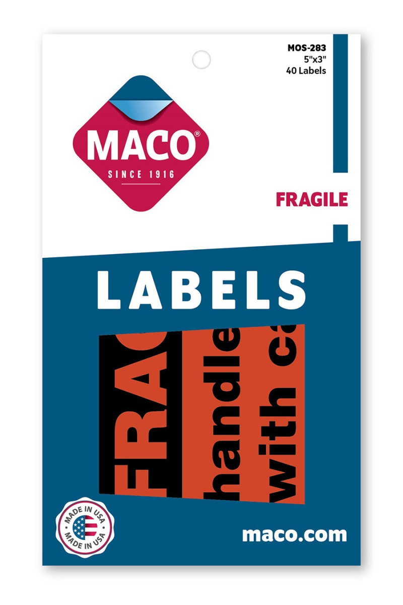 "Fragile Handle With Care" Label, 3" X 5", Orange/Black, 40/Bx