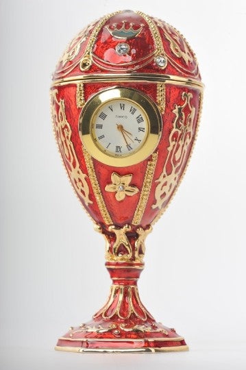 Buy Red Egg With A Clock Enamel Painted Trinket Box Online | Keren Kopal