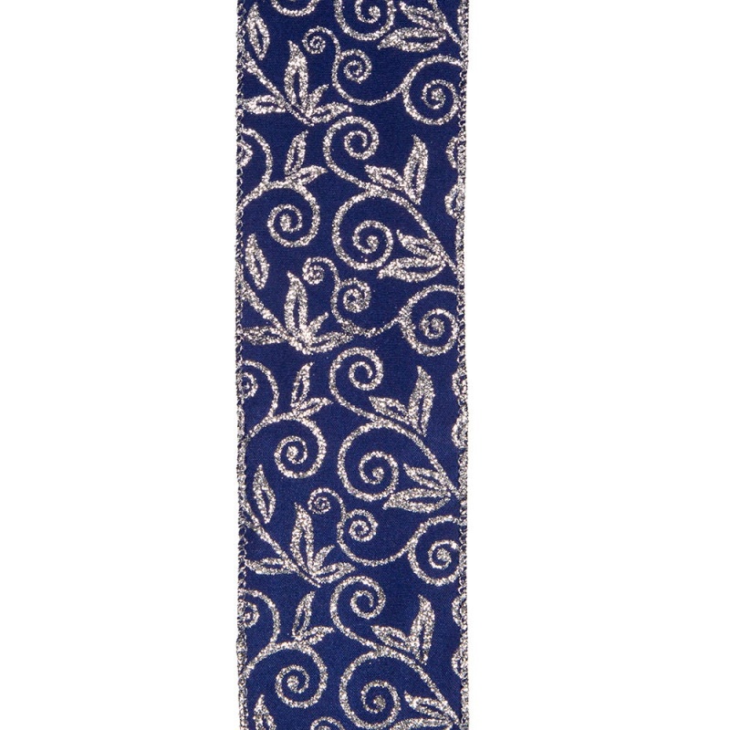 Buy Blue & Silver Scroll Double Wire Ribbon Online for Holiday Decor