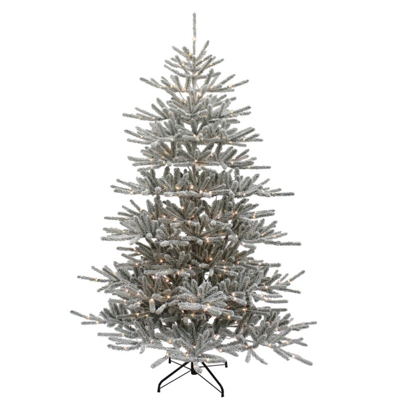 7' Pre-Lit Warm White Led Flocked Vail Pine Tree