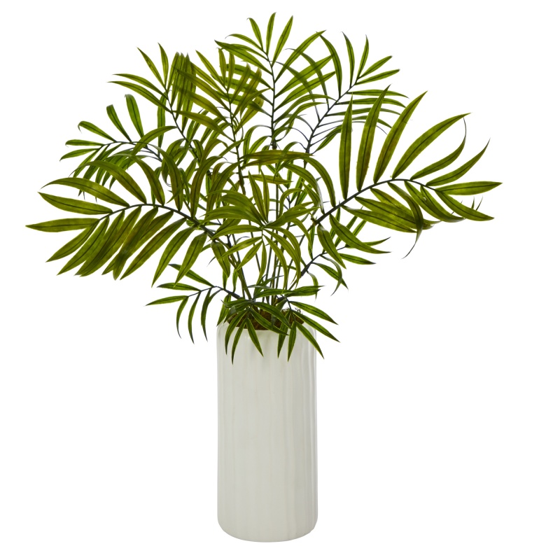 Miniature Areca Palm Artificial Plant in White Planter for Indoor Decor