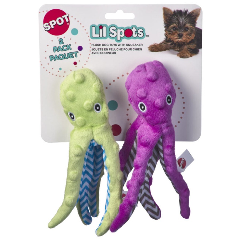 Spot Lil Spots Octopus Dog Toy Assorted, 1Ea/8 In, 2 Pk