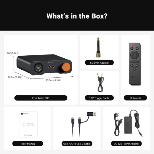 Fosi Audio Zh3 All-In-One Desktop Hifi Dac, Headphone Amp, And Preamp