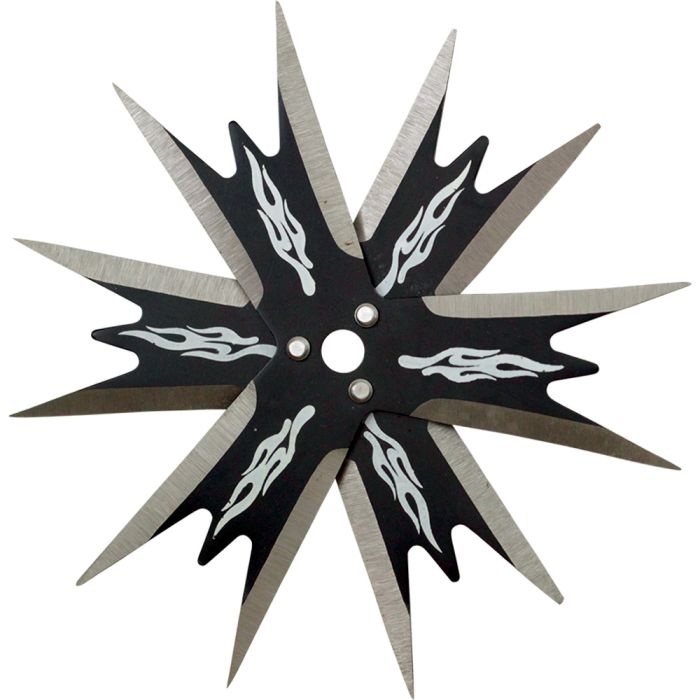 4" Black 12 Point Stainless Steel Throwing Star With Flames