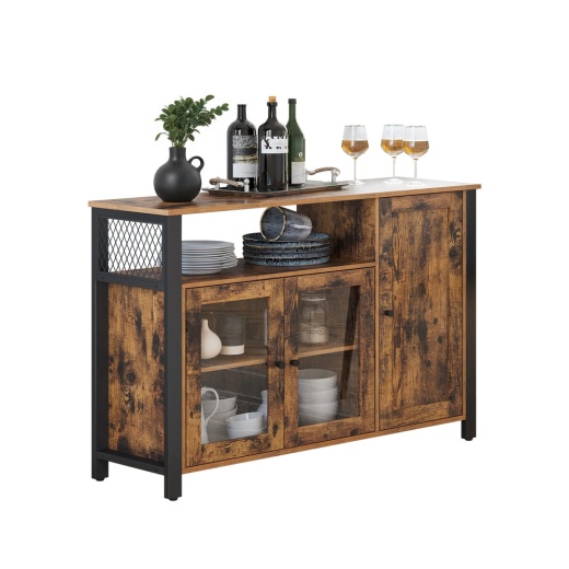 Industrial Brown Buffet Table with Cabinet - Rustic Storage for Your ...
