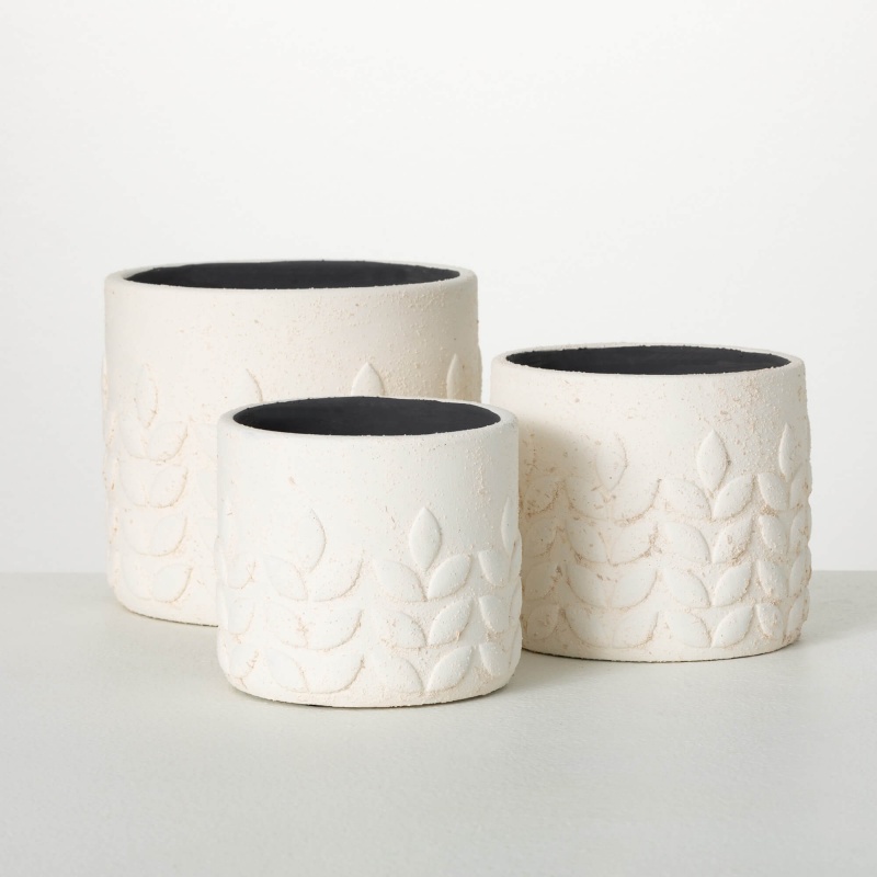 Modern Leaf Cement Planters - Set of 3 Cream Pots