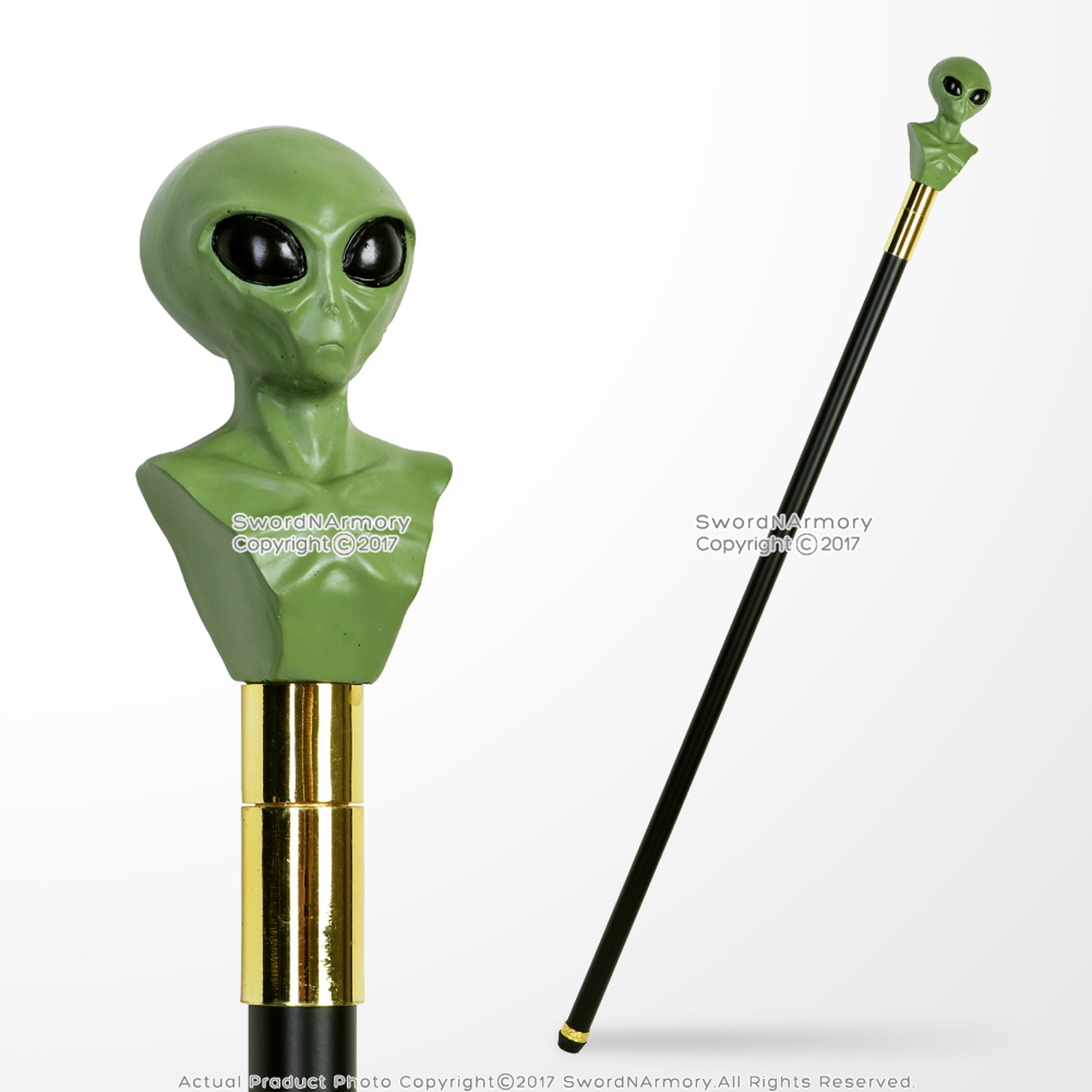 36" Alien Skull Handle Walking Stick Universe Ufo Solid Fantasy Cane