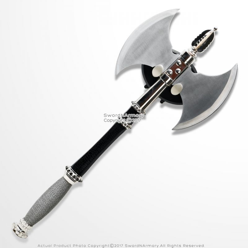 21.5" Long Double Edge Medieval Axe With Wire Wrapped Handle And ...
