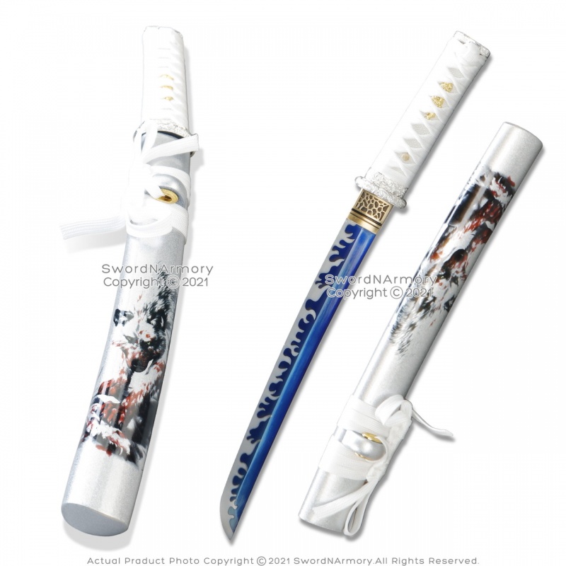 20.5" Silver Wolf Tanto Knife Katana Samurai Sword Stainless Steel With ...