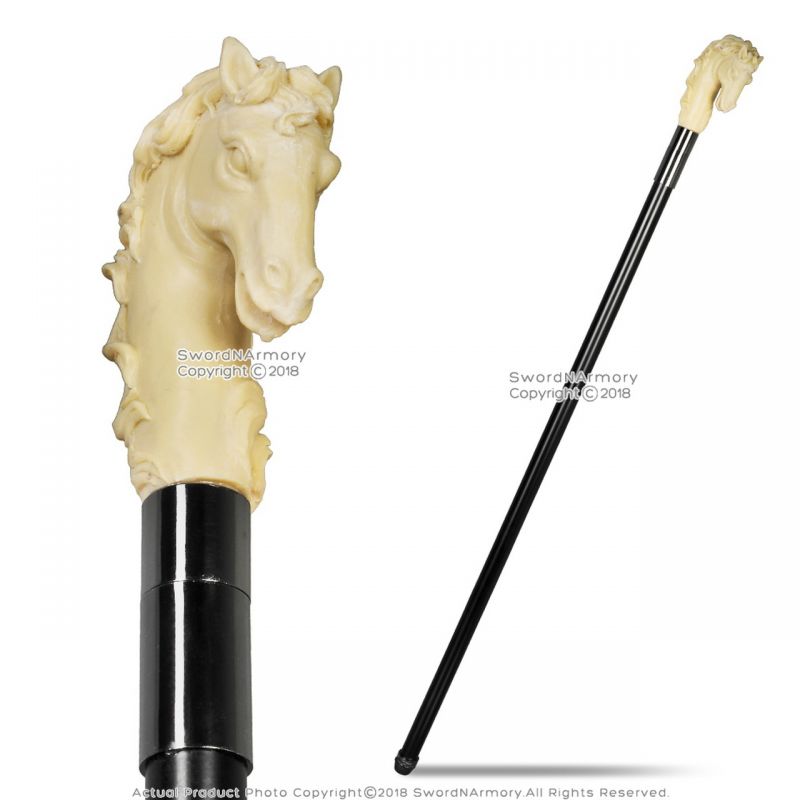 Fantasy Walking Cane With Horse Handle Gentleman’S Walking Stick Metal ...