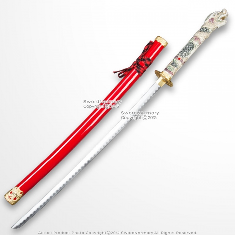 Open Mouth Highlander Dragon Samurai Katana Sword With Red Scabbard ...