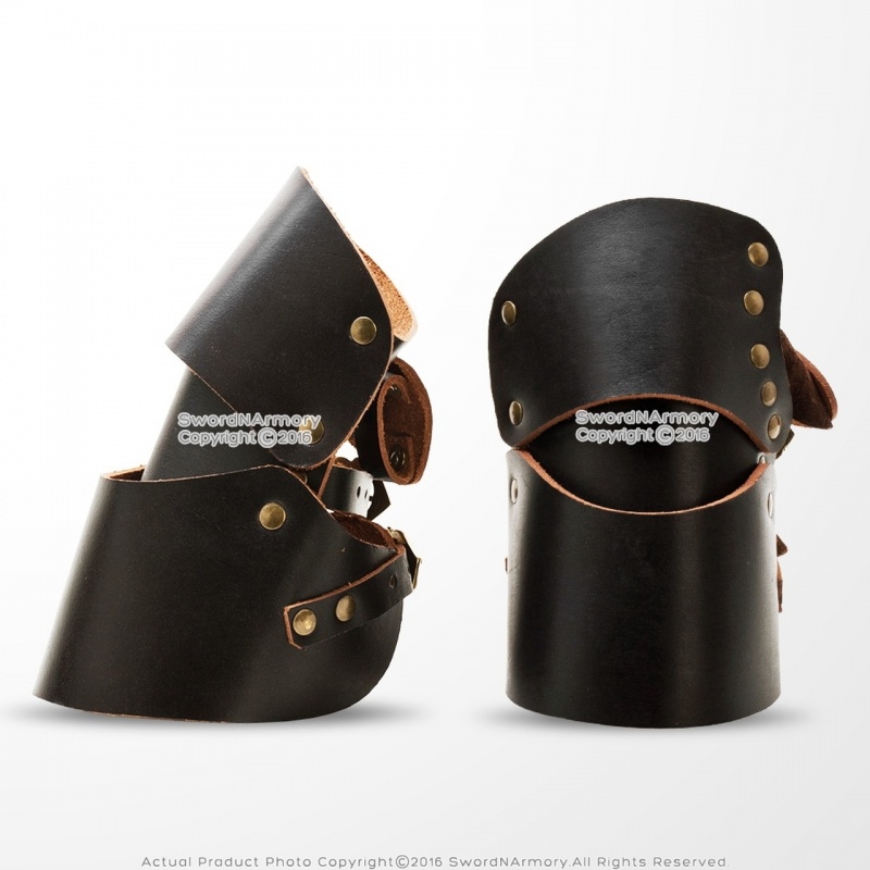 Medieval Leather Gauntlets Large Black Pair Wrist/Thumb Guard For ...