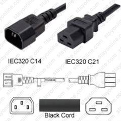 Iec320 C14 Male Plug To C21 Connector 4.5 Meters / 15 Feet 15A/250V 14/ ...