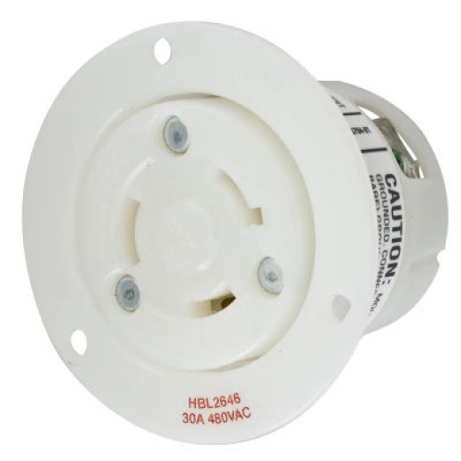 Buy Hubbell HBL2646 AC Flanged Outlet NEMA L8-30 Female White Online