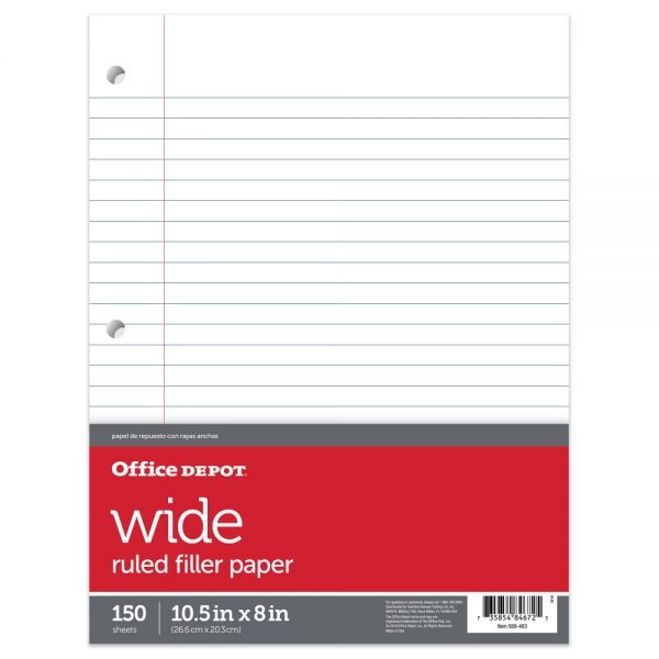 Notebook Filler Paper Wide Ruled 8 X 10 1 2 3 Hole Punched White 