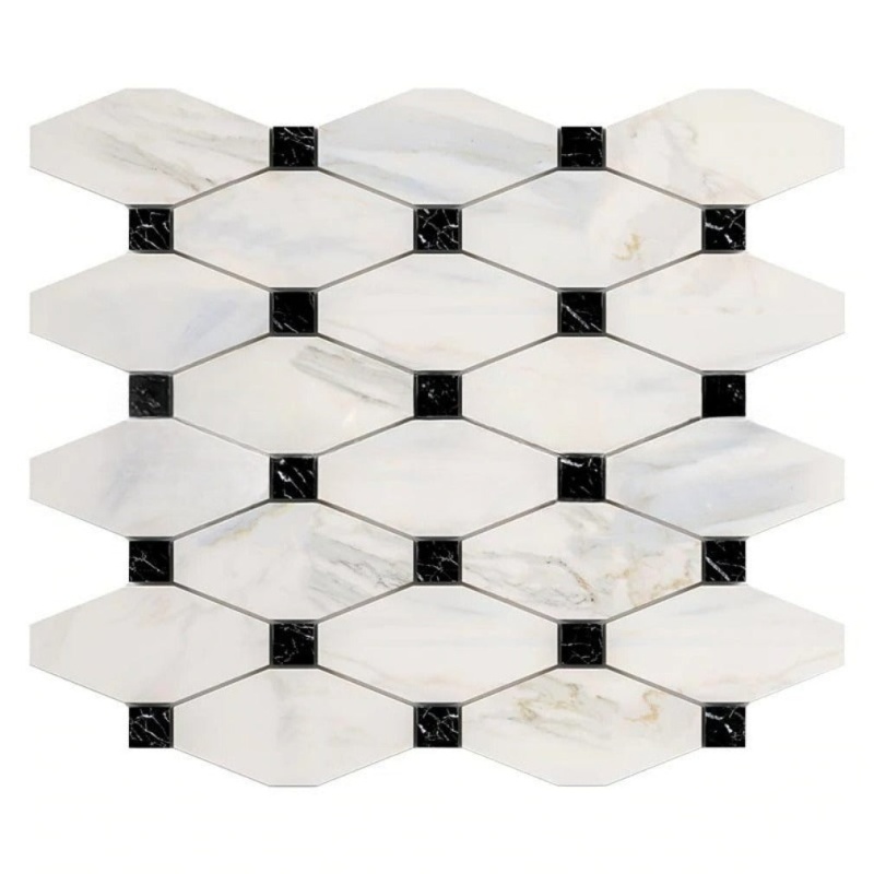 Buy Calacatta Gold Marble Mosaic - Elongated Octagon With Black Dots Online