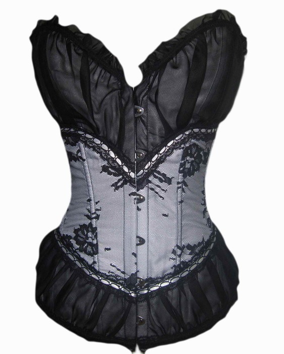 Buy White-Black Lace Overlay Corset Online - As Shown M