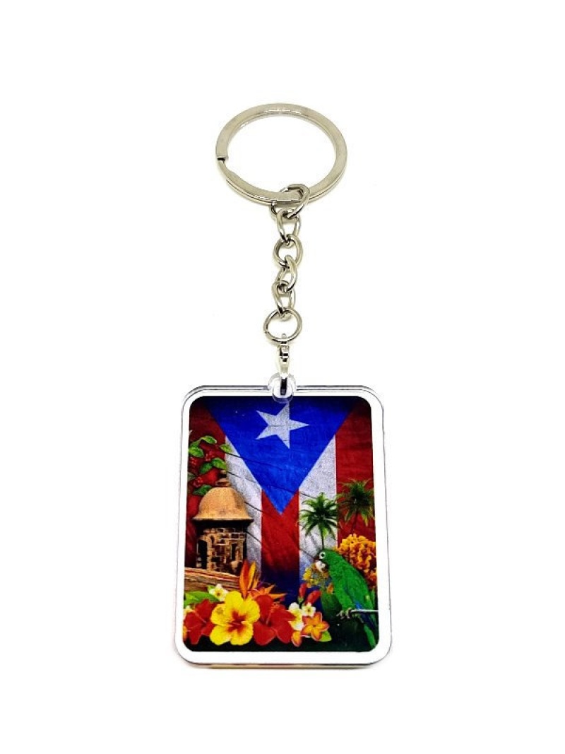 Acrylic Puerto Rico Flag Coqui Keychain